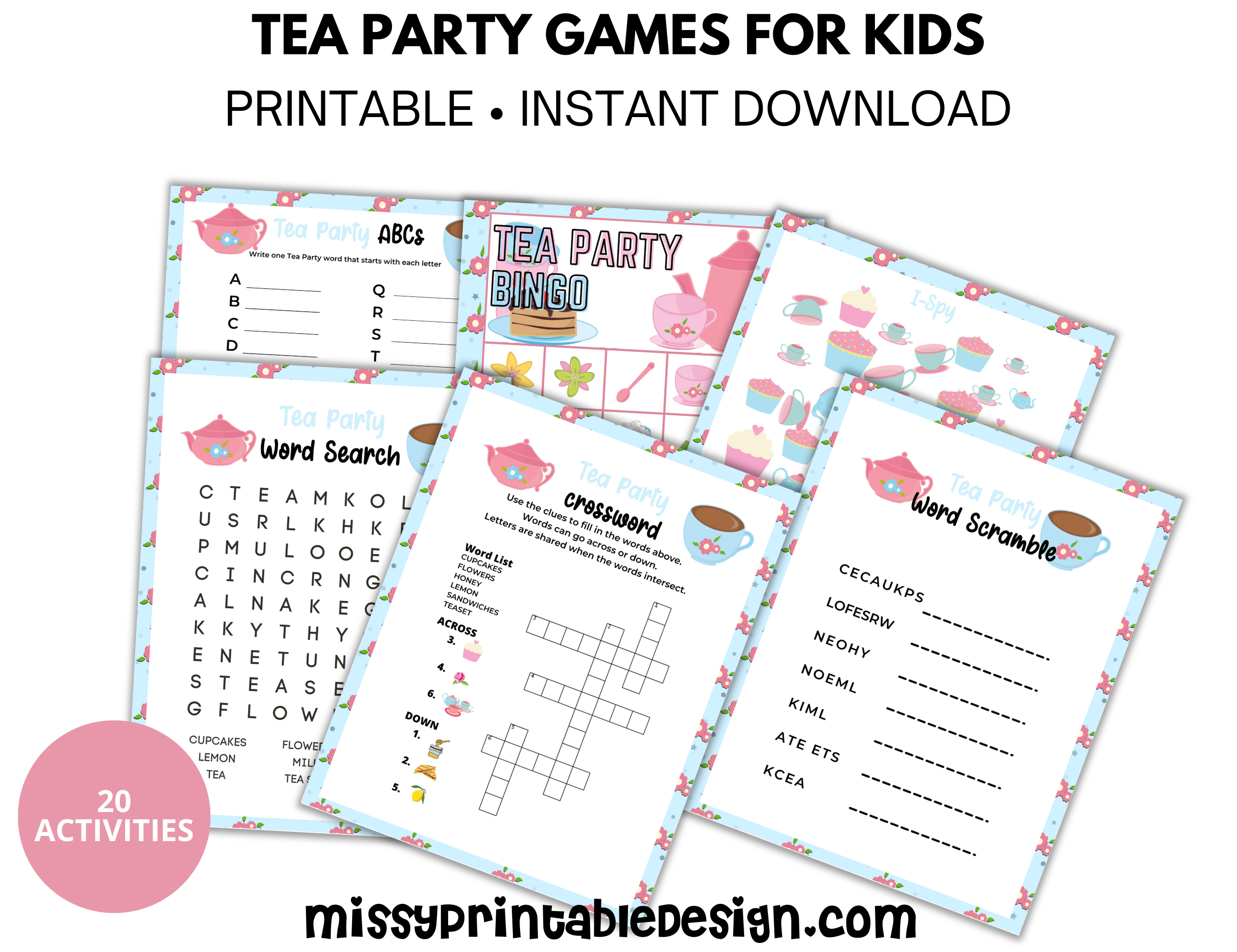 Tea Party Games Activity Pack – Missy Printable Design, LLC