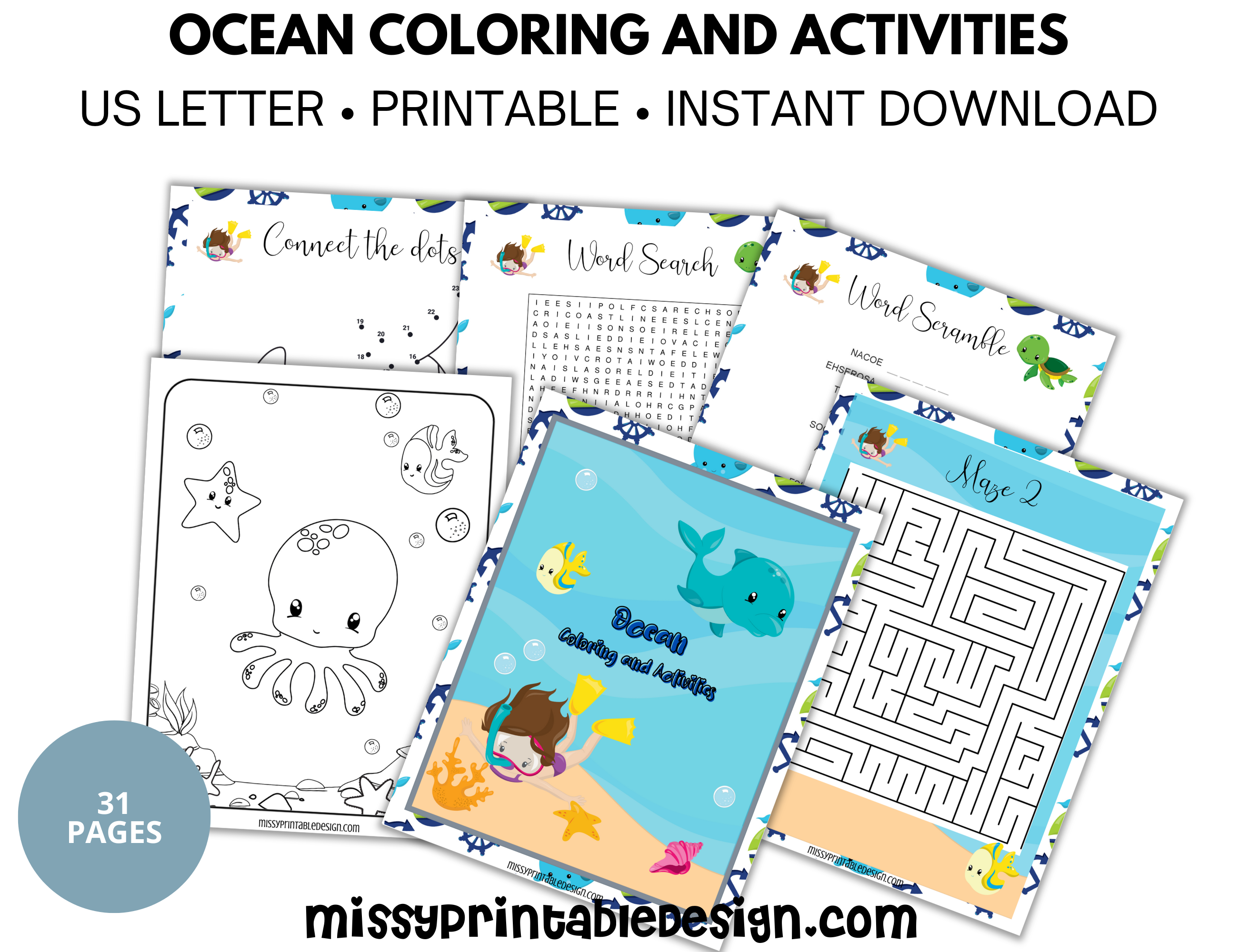 Ocean Coloring and Activity Pages – Missy Printable Design, LLC