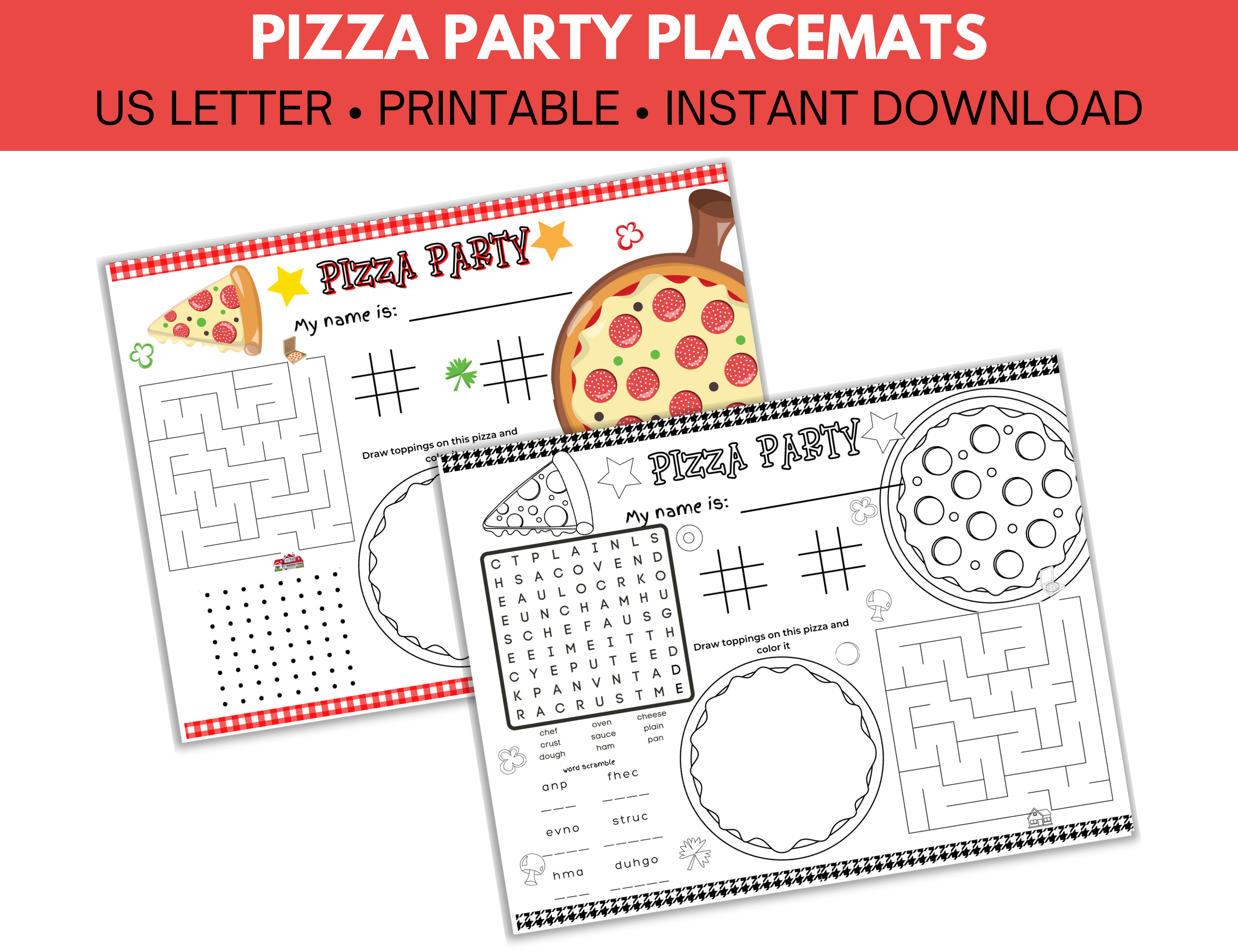 Pizza Party Coloring Placemats – Missy Printable Design, LLC