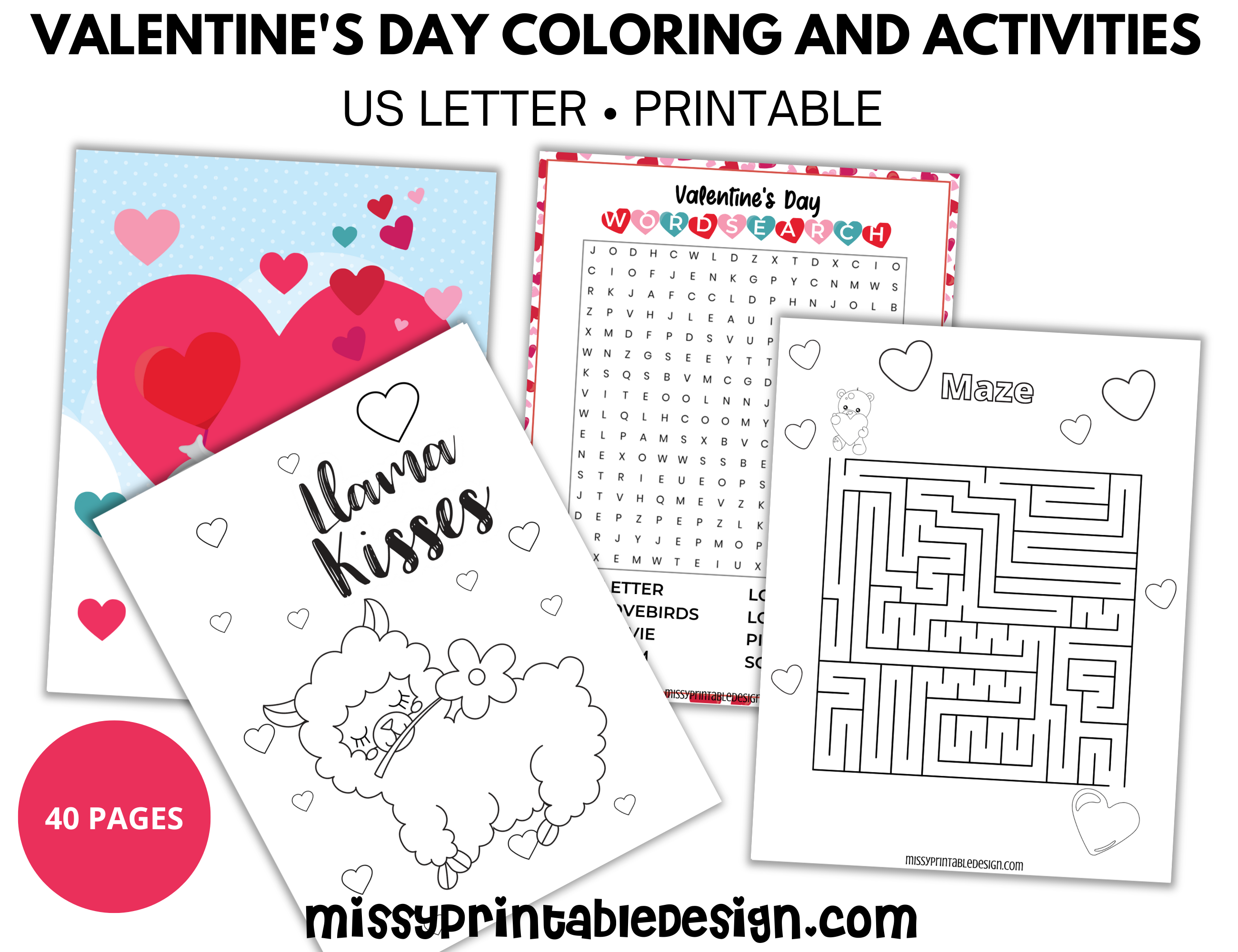 Valentine's Day Coloring and Activity Pages – Missy Printable Design, LLC