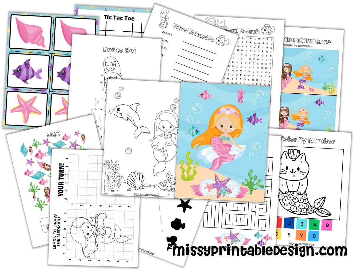 Mermaid Coloring and Activity Pages – Missy Printable Design, LLC