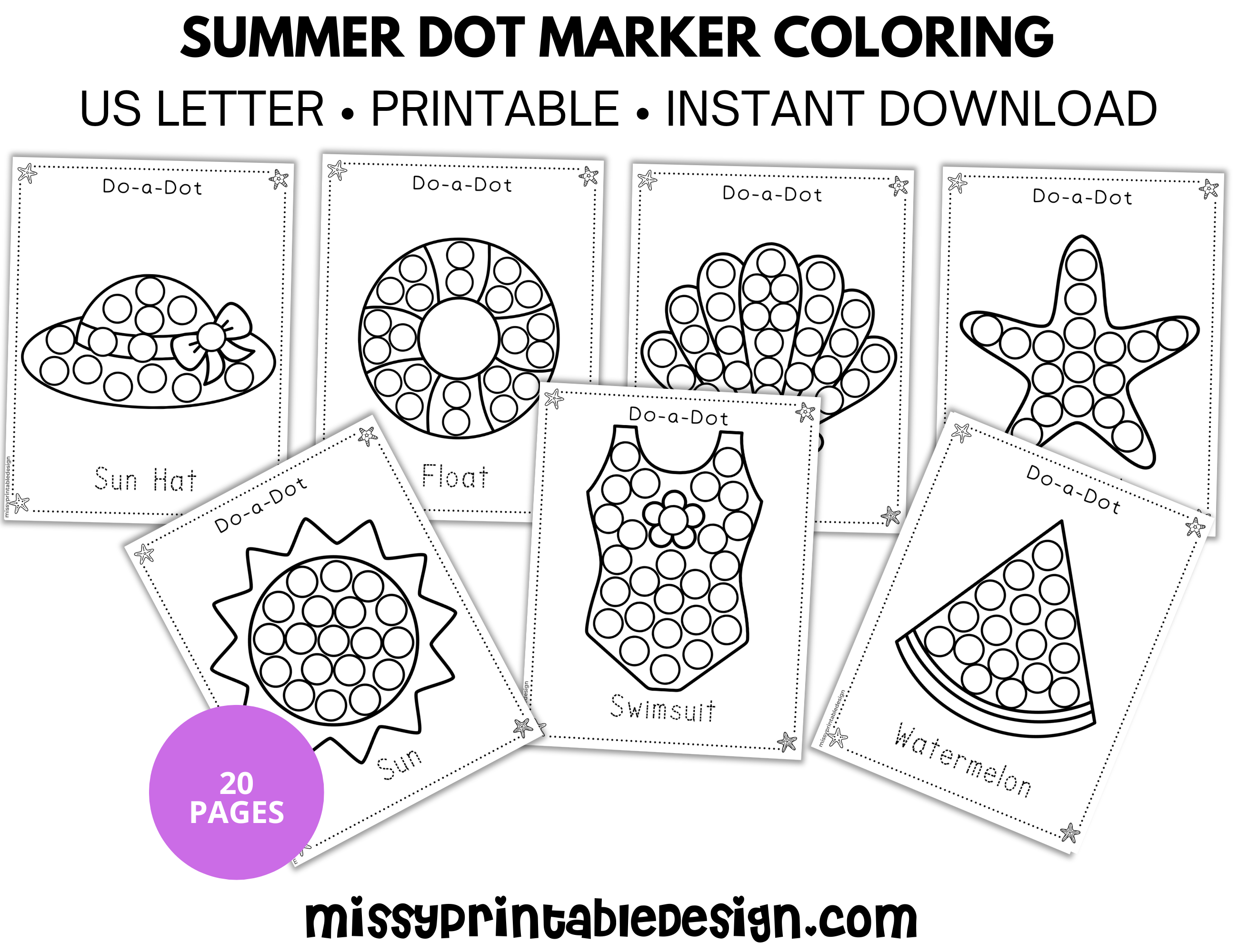 Summer Dot Maker Coloring Pages – Missy Printable Design, LLC