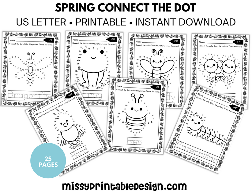Spring Dot to Dot Printable Worksheets – Missy Printable Design, LLC
