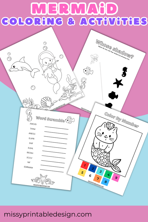 Mermaid Coloring and Activity Pages – Missy Printable Design, LLC