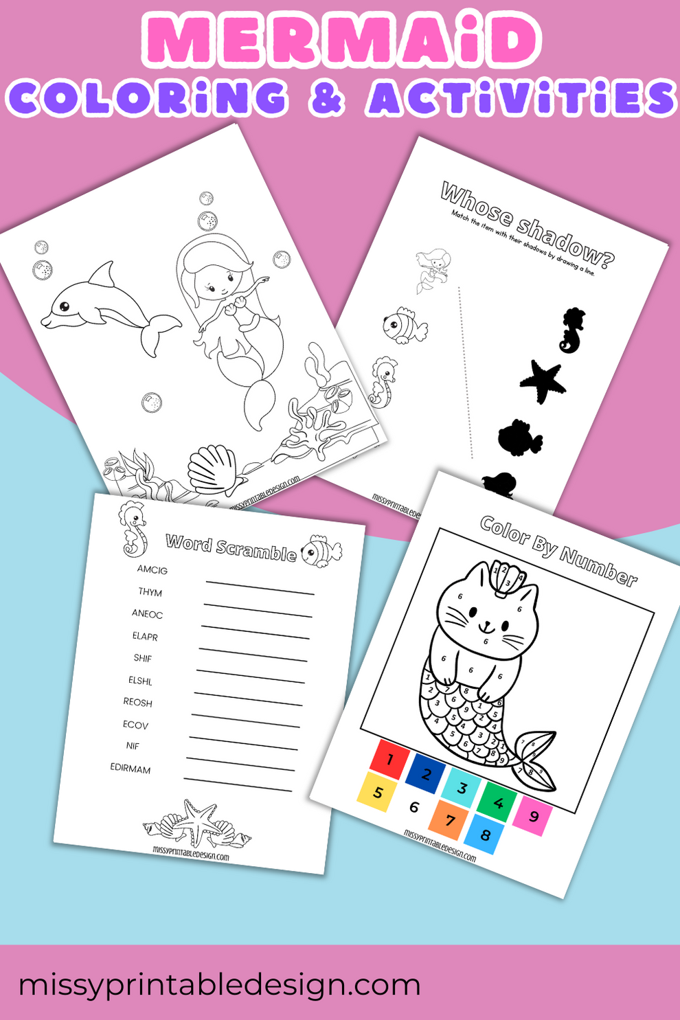 Mermaid Coloring and Activity Pages – Missy Printable Design, LLC