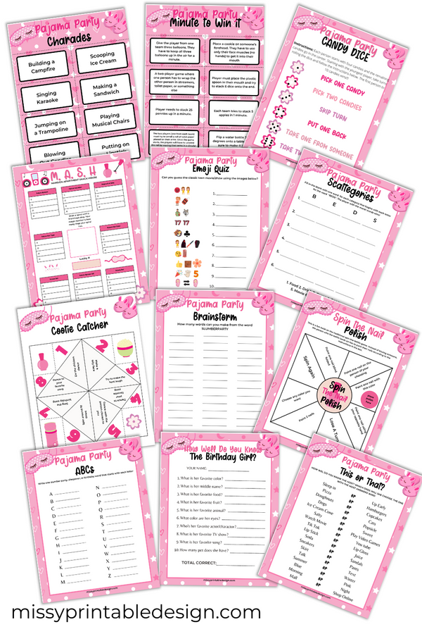 Pajama Party Games – Missy Printable Design, LLC