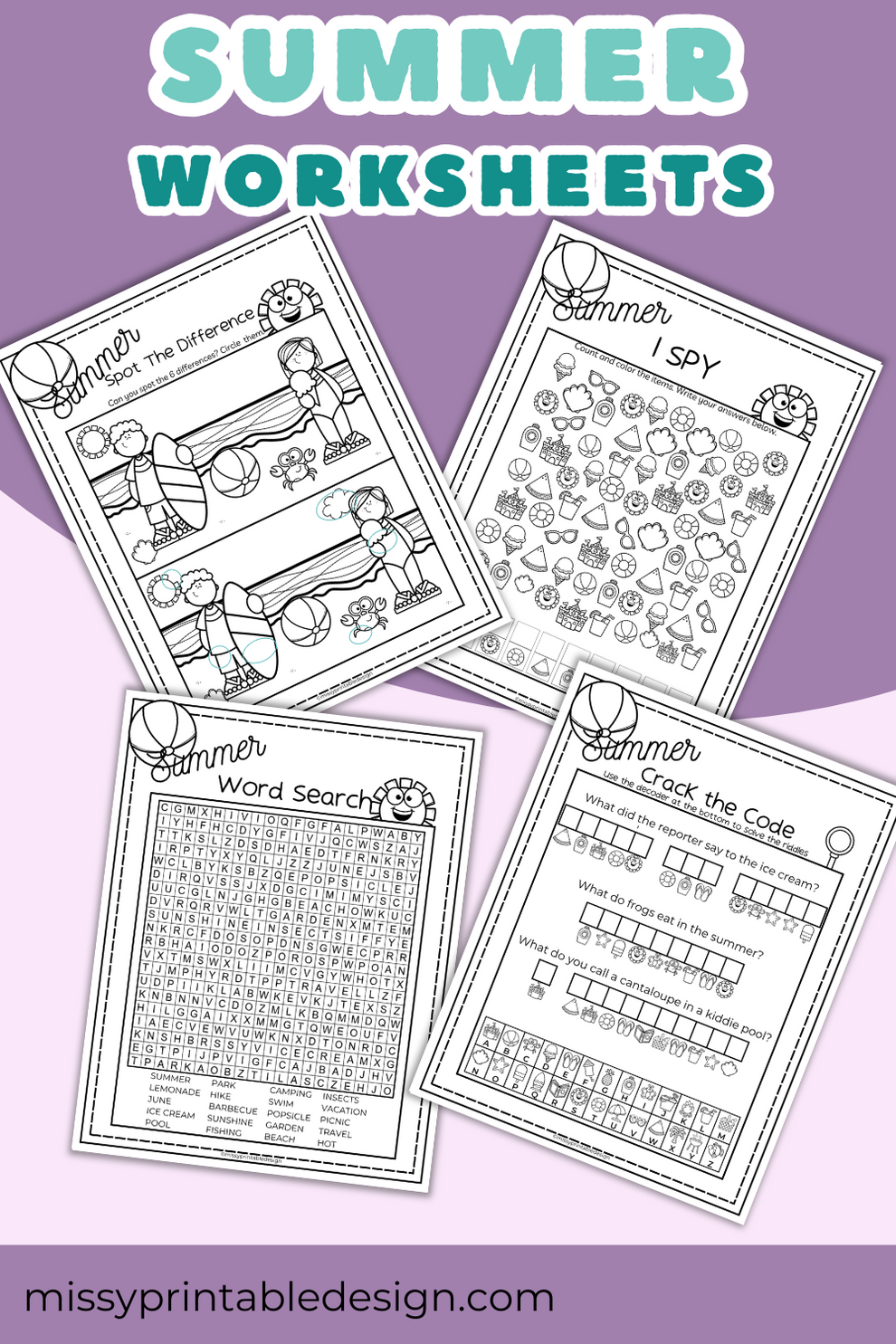 Summer Worksheets – Missy Printable Design, LLC