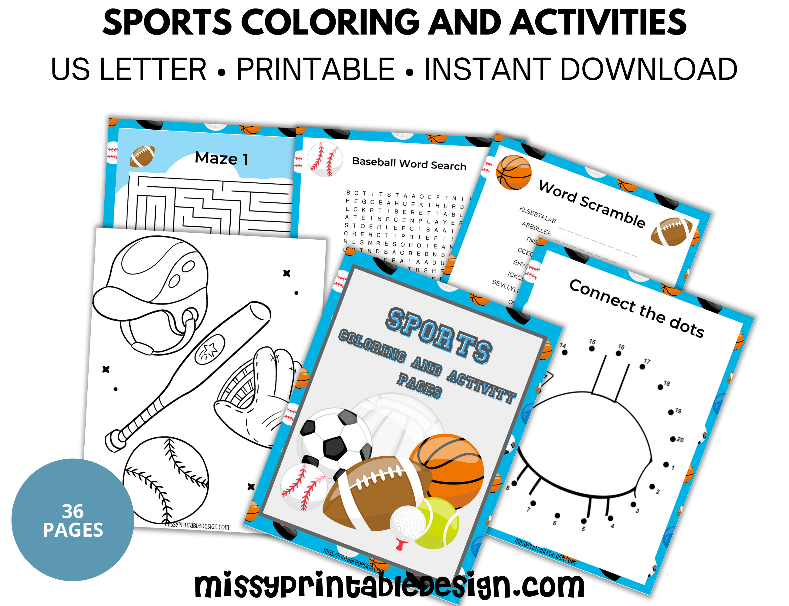 Sports Coloring and Activity Pages – Missy Printable Design, LLC