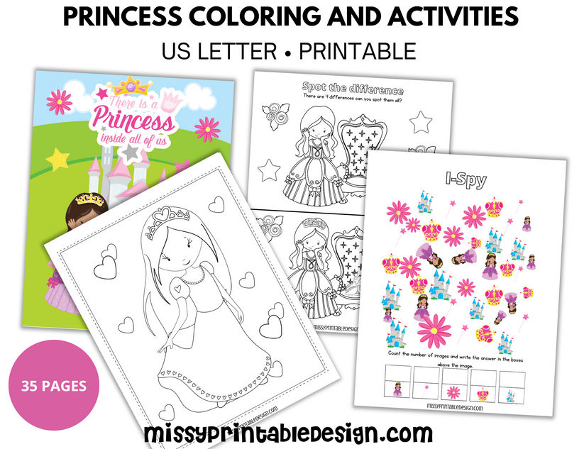 Princess Coloring and Activity Pages – Missy Printable Design, LLC