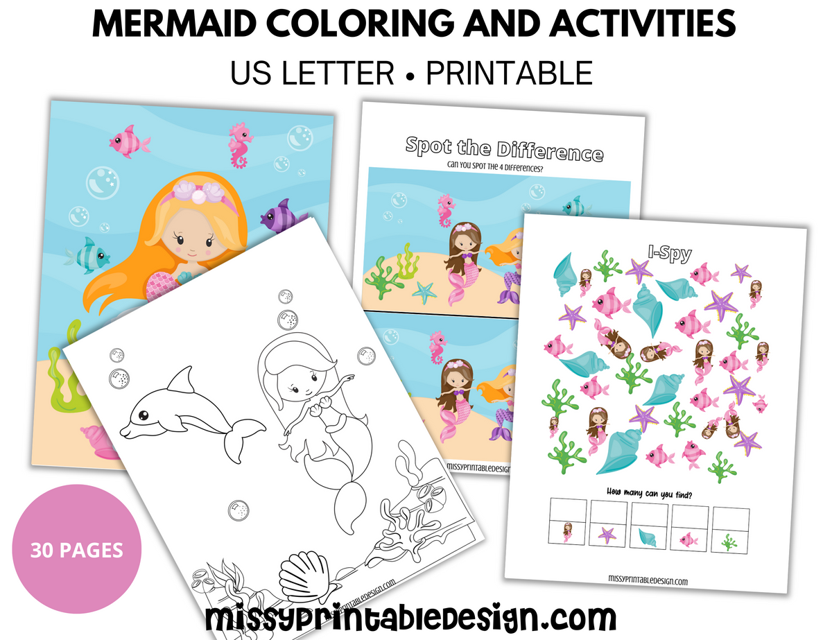 Mermaid Coloring and Activity Pages – Missy Printable Design, LLC